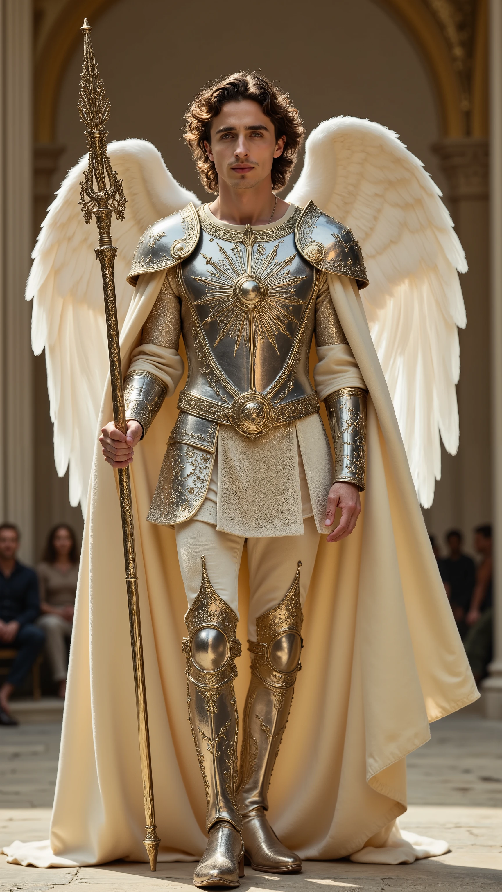 Arafed male in a gold and silver costume with a sword - SeaArt AI