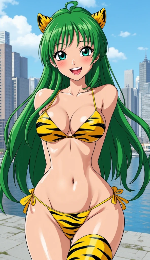 (Tokyo city background), (full shot, very detailed, Lamù, a manga - SeaArt AI