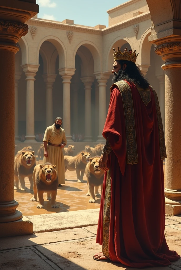 📌 **Image:** King Darius standing at the edge of a Large shallow den ...
