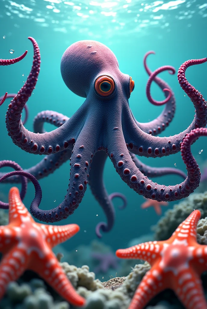 Create an ultra realistic image of an octopus and starfish - SeaArt AI
