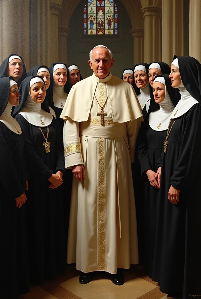 Pope John Paul II with many nuns - SeaArt AI