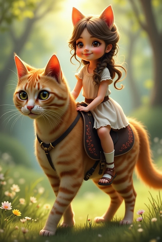 Majestic girl riding her cat