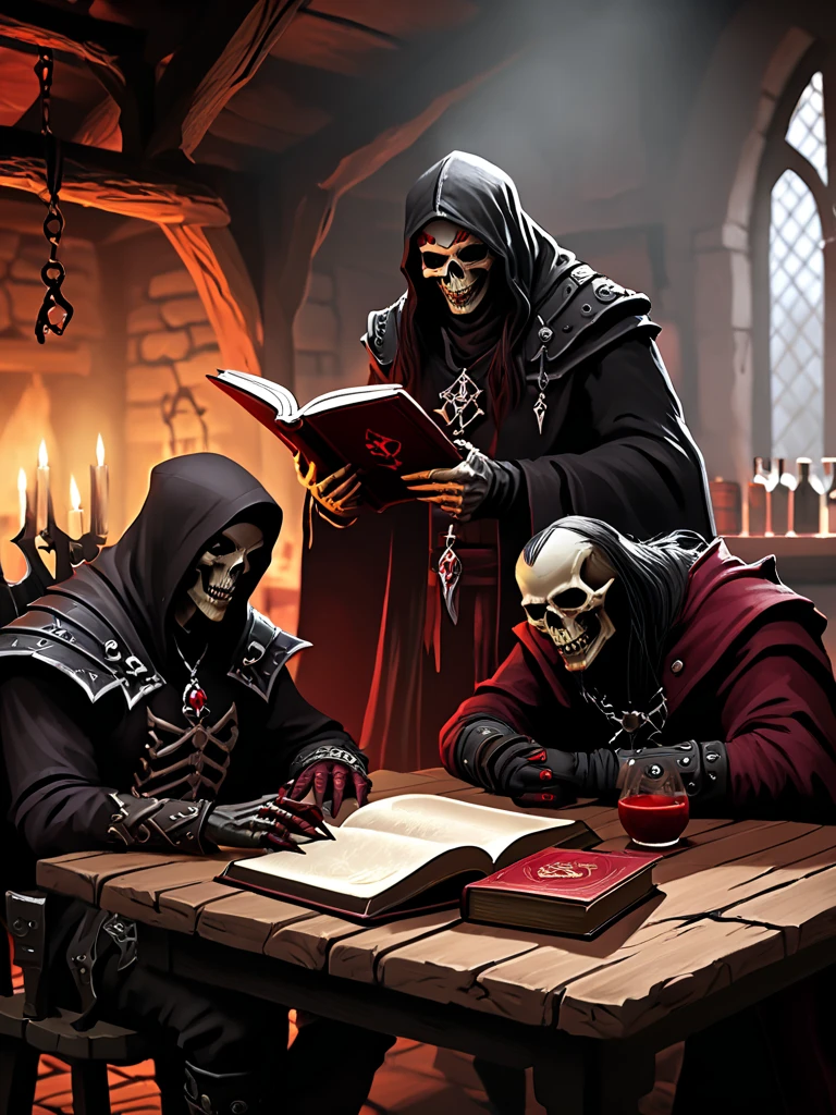 Necromancer with black book and crimson grim grim with 2 daggers in a ...