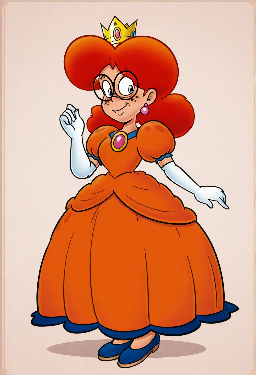 Terra mandrile, orange hair, glasses, blue shoes, freckles, crown ...