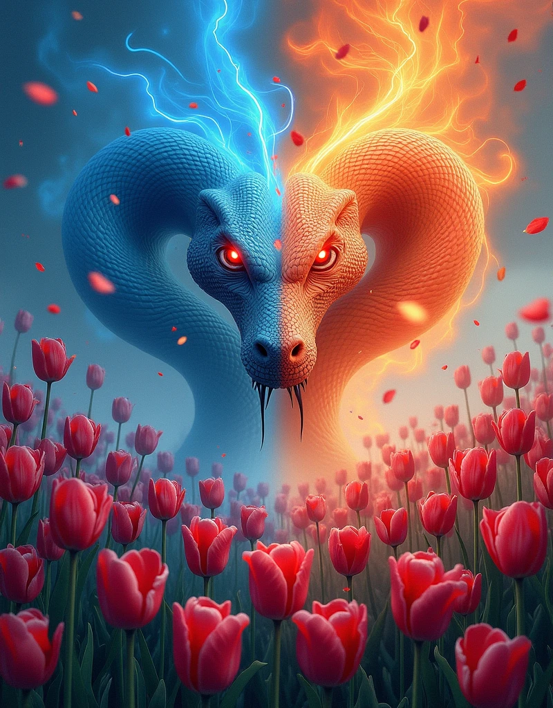 Sea of Flowers，The wind blows through a field of tulips， The flame is ...