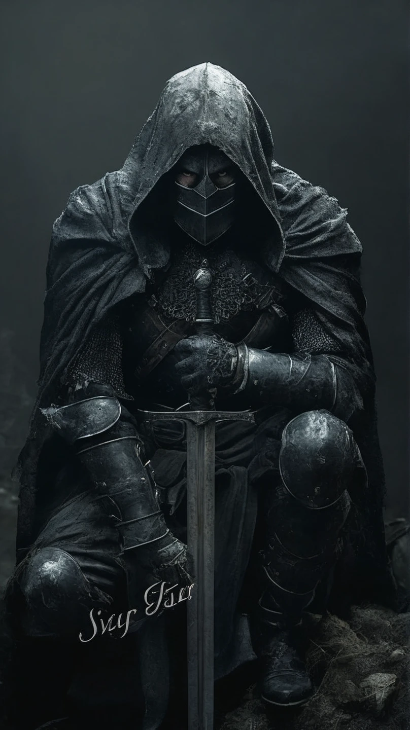 A close-up of a gothic knight, clad in intricate, battle-worn armor ...