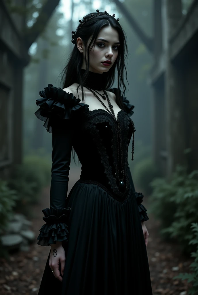 I need more detail for mopey goth outfit for girl - SeaArt AI