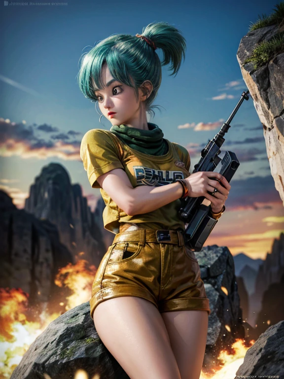 Dragon ball , bulma Shooting a gun - SeaArt AI