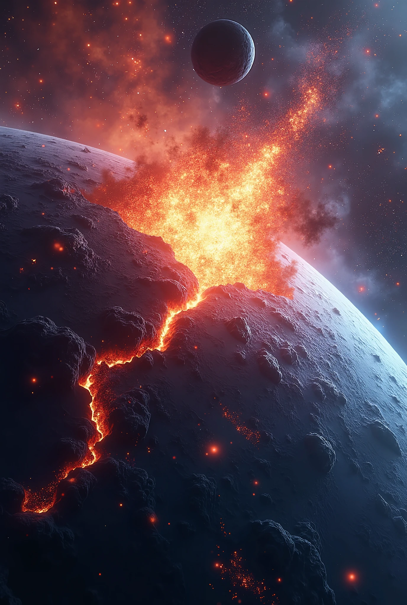 There is a picture of a planet with a fire trail coming out of it - SeaArt AI