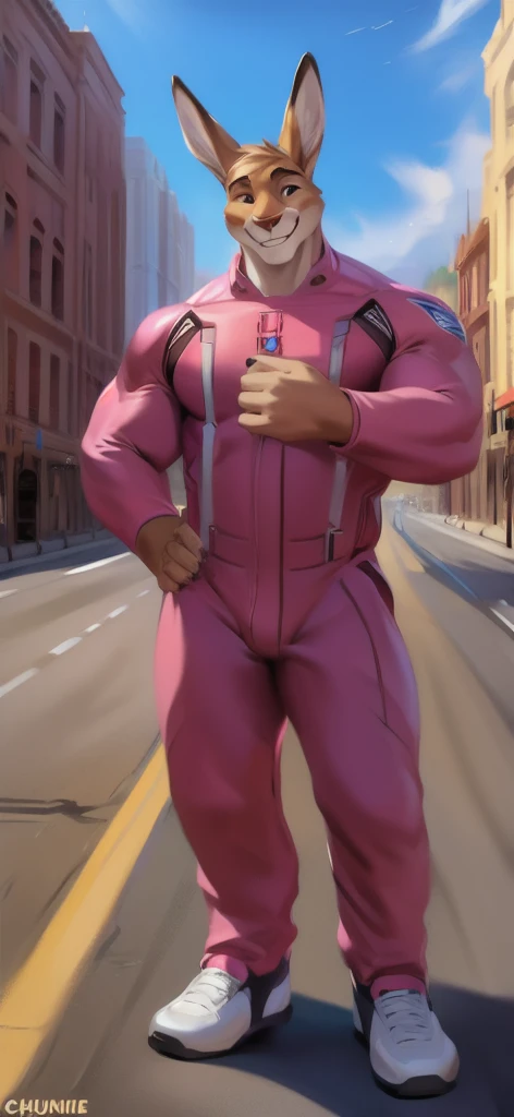 alone, Male tall ,model, big body , stand, road, kangaroo - SeaArt AI