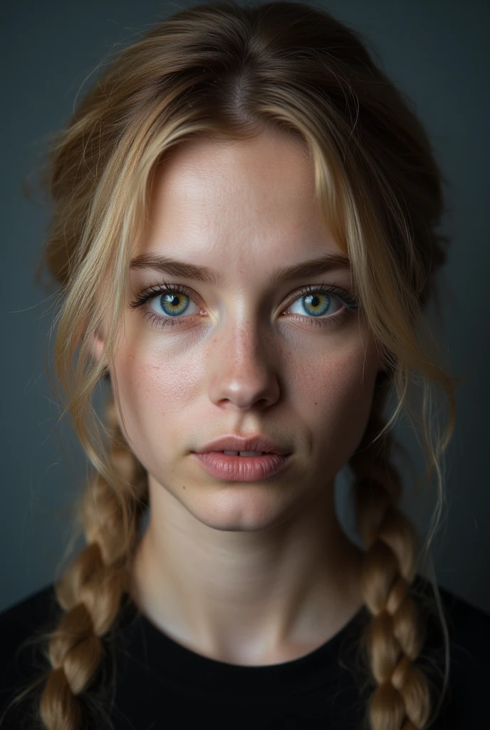 Sexy aryan, dark blue perfect eyes, blond Loose Braid Pigtails - SeaArt AI