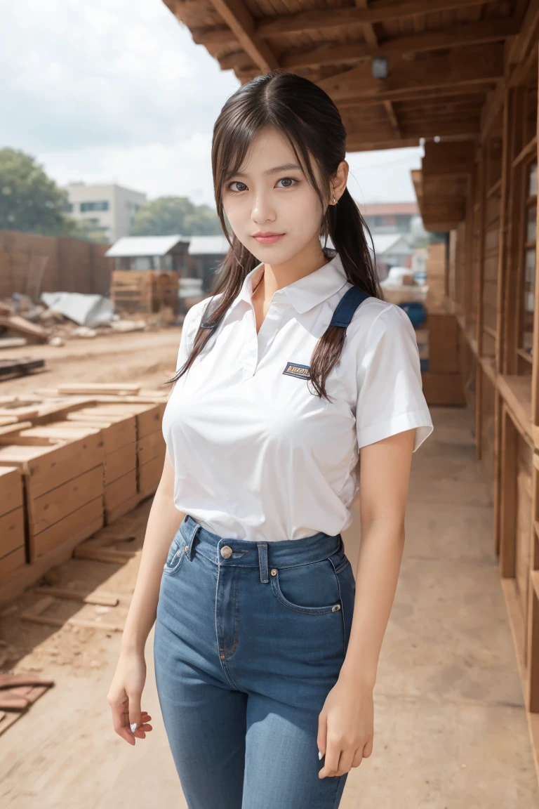 下からwhole bodyを写すアングル， smirk，Giggle，Bitter smile、 big breasts - SeaArt AI