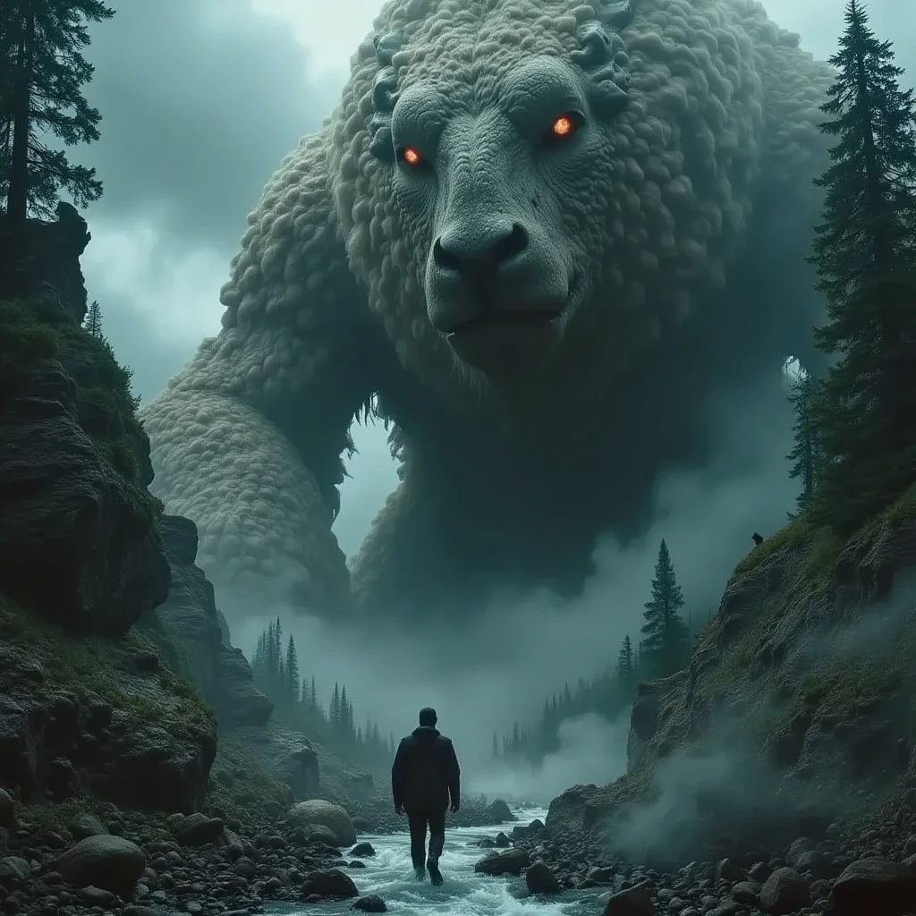 Gigantic monsters, ultra detailed, giant sheep face monster apear in ...