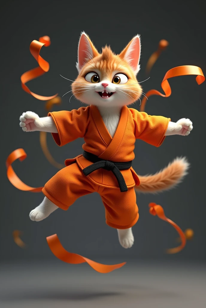 An realistic anthropomorphic girl cat, young, wearing orange gi - SeaArt AI