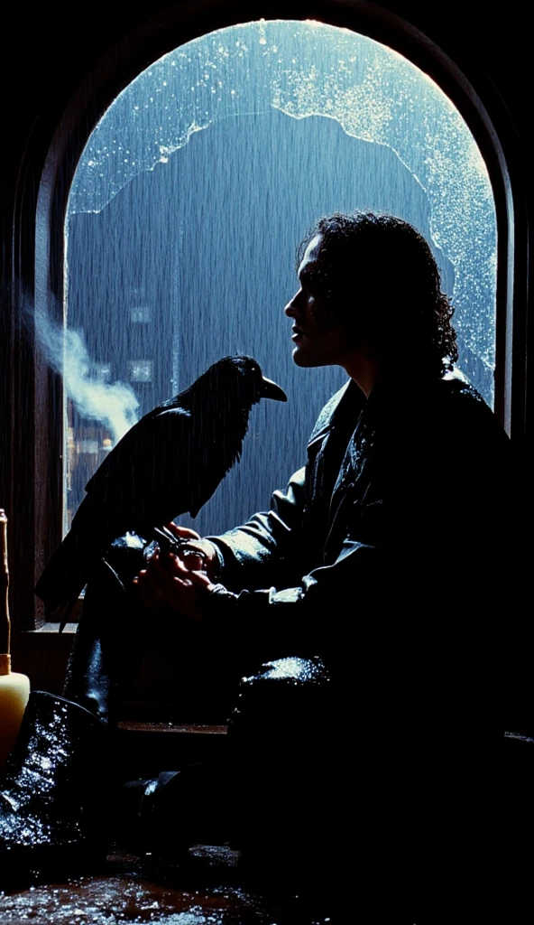the character "The Crow". A hyper-realistic cinematic image of The Crow ...