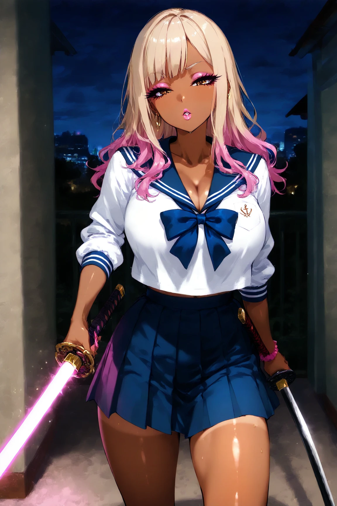 4k,ultra detailed,(holding beam katana),girl, gyaru,makeup,pink ...