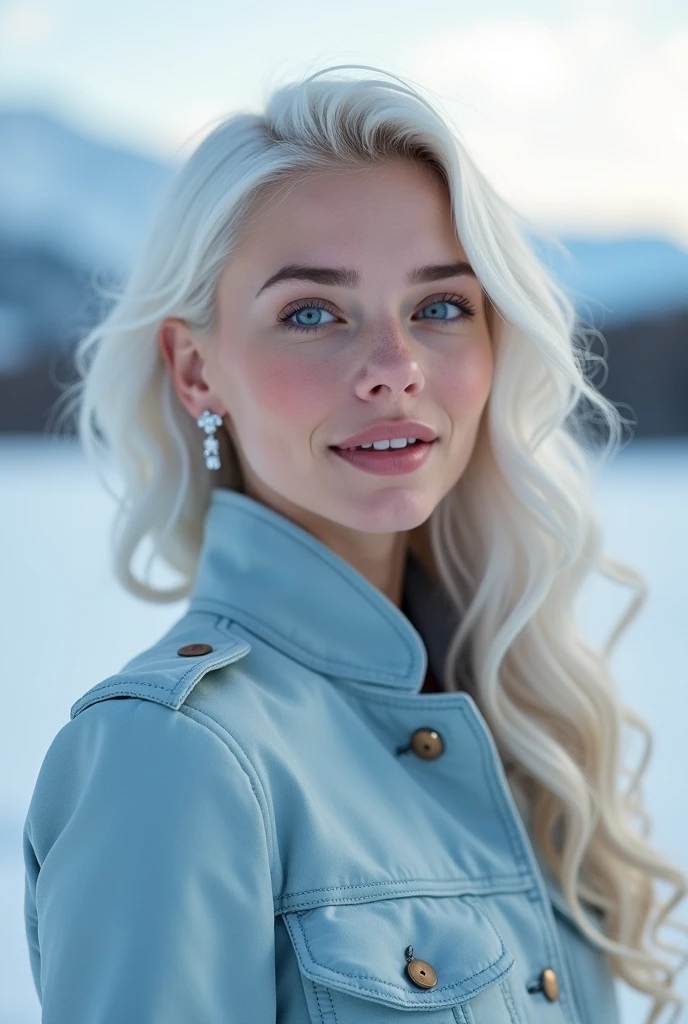 Beautiful Young Lady in the Snowy Mountains