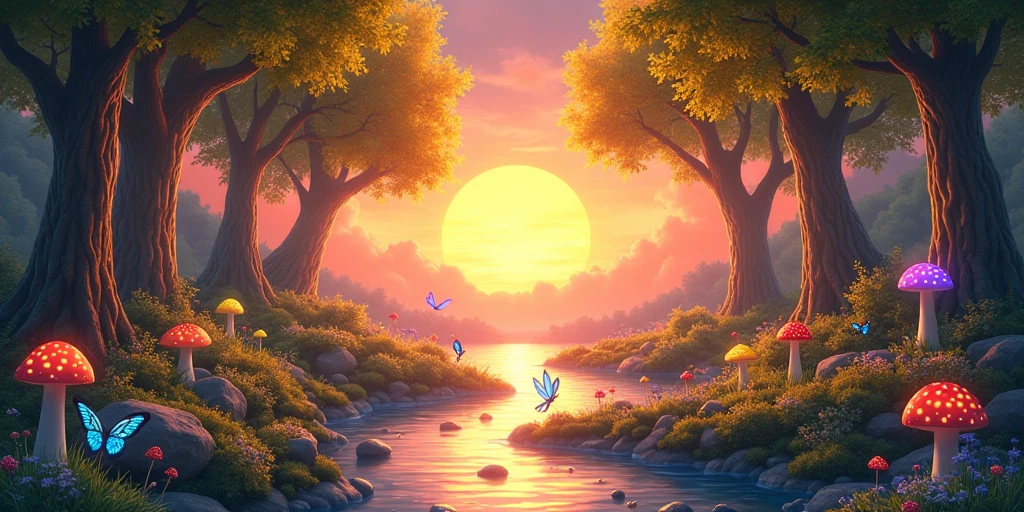 A magical, highly detailed fantasy illustration in an enchanted forest ...