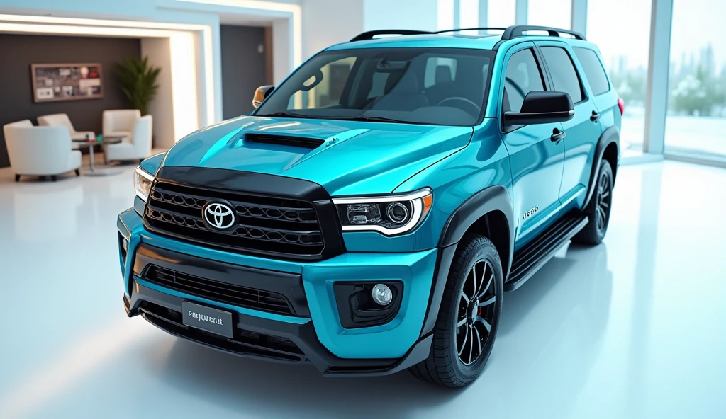 Arial view of painted cyan with shiny colour 2025 Toyota sequoia sleek ...