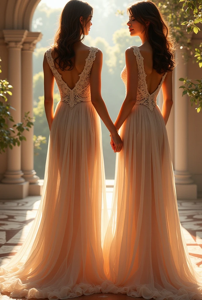 Create long dresses with slits, low-cut v, crochet fan stitches - SeaArt AI