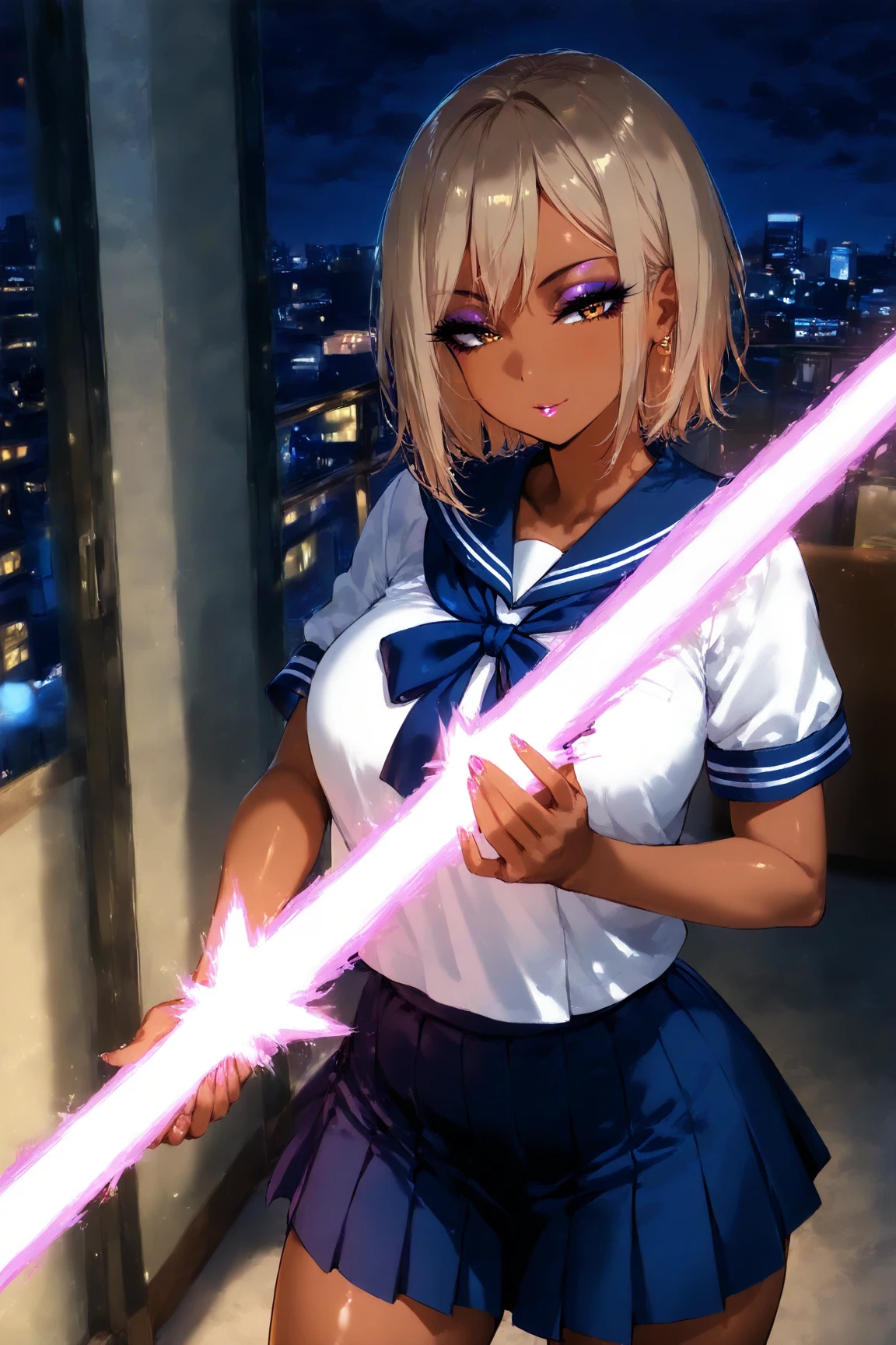 4k,ultra detailed,(holding beam beam sword),gal,girl, girl,makeup ...