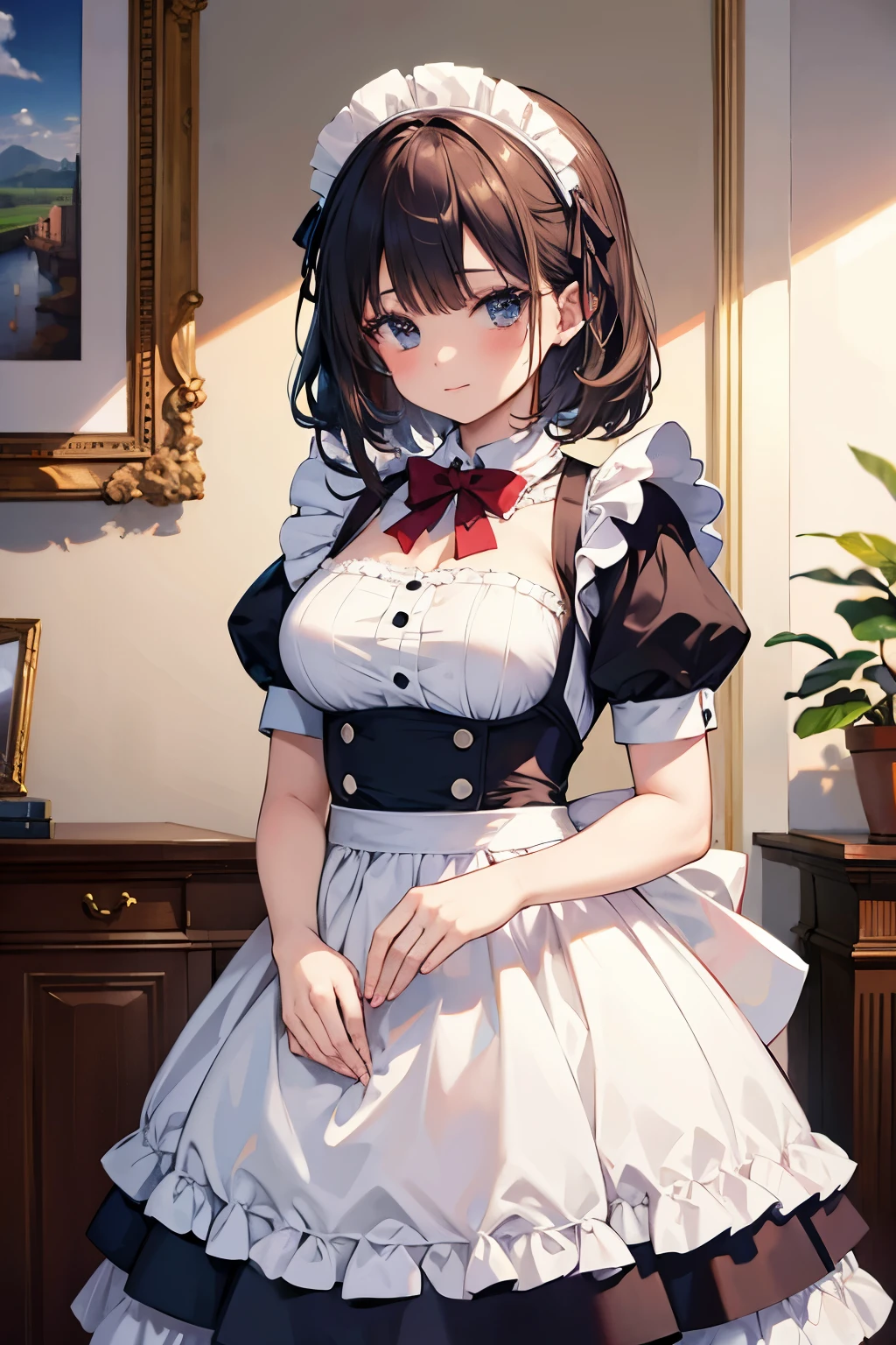 Anime character dressed in maid outfit posing for picture in living ...