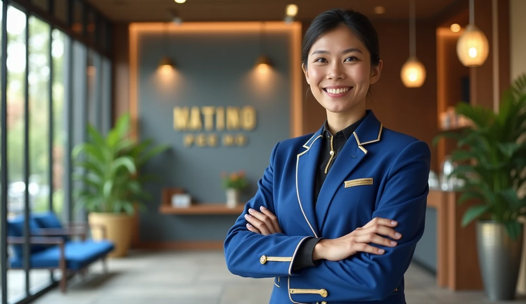 Banner Concept: "Welcoming Bank Representative in Blue and Gold Uniform ...