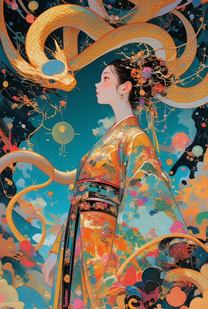 1girl in Chinese traditional clothes，with a snake, Fist clasping ...