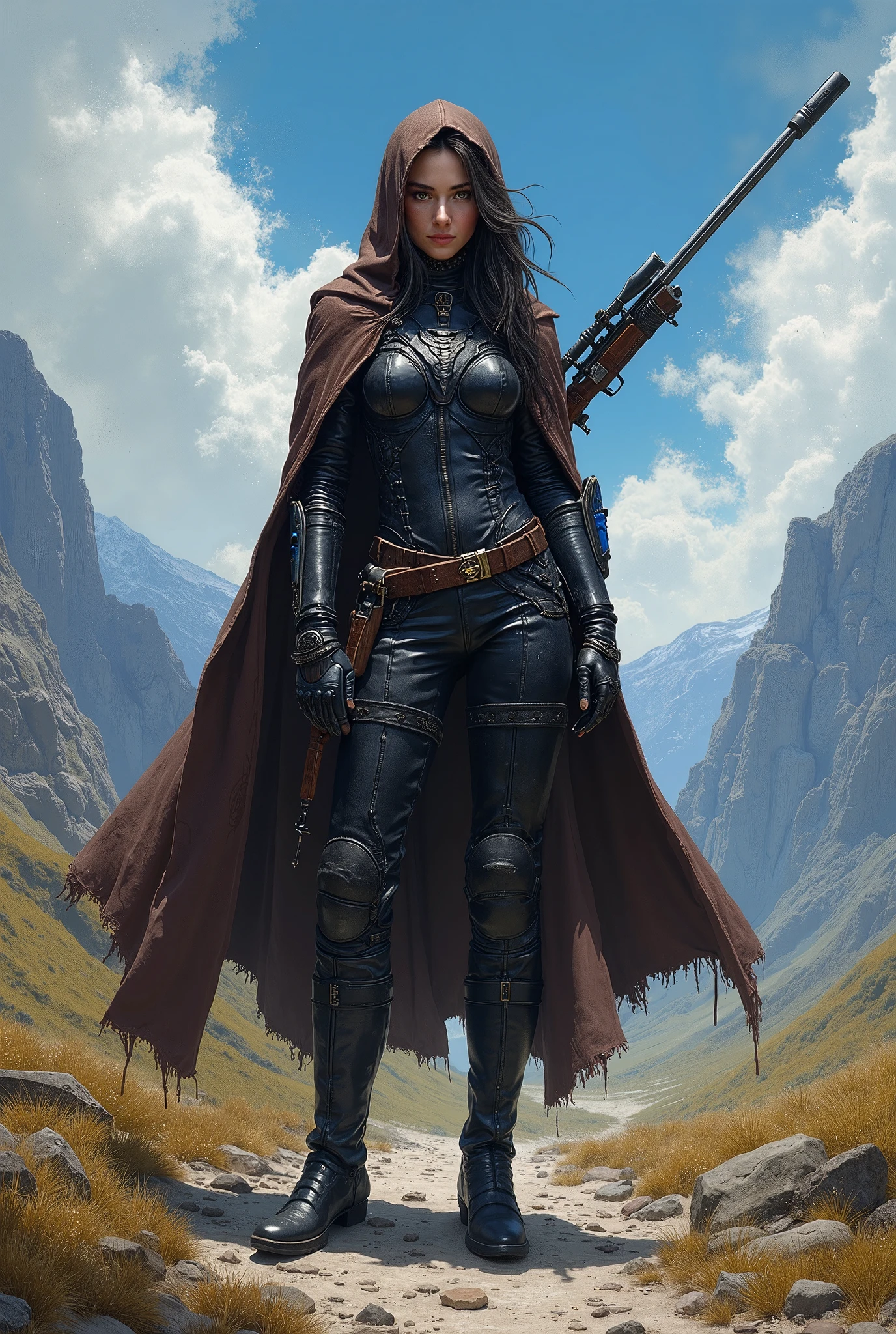 There is a woman in a black outfit holding a gun - SeaArt AI