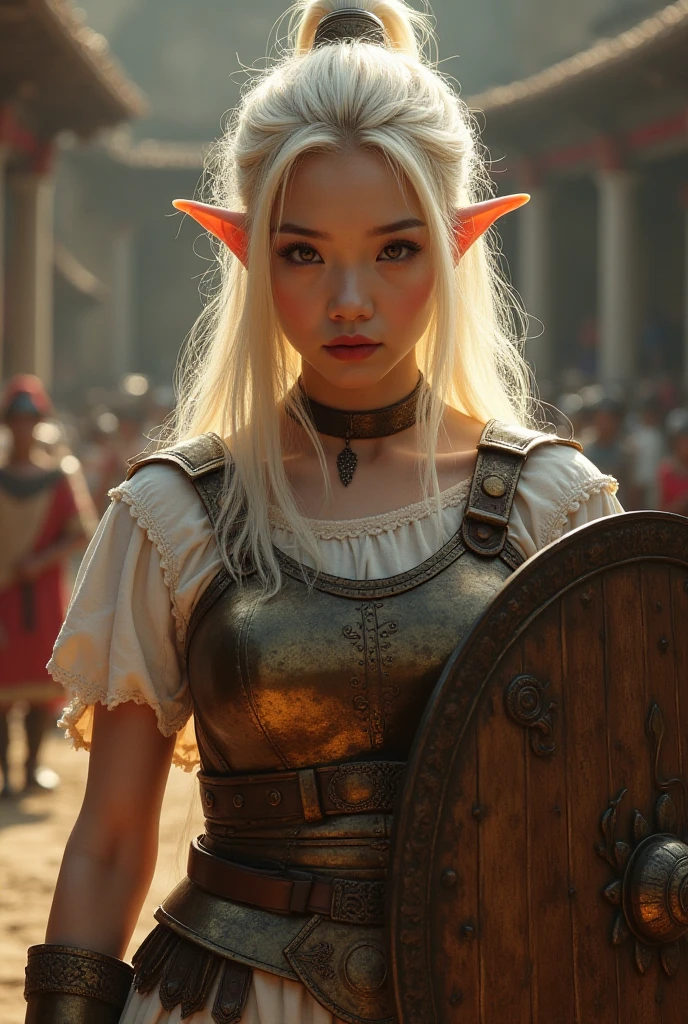 Upper body shot, Japanese woman, pointed elf ears, white skin - SeaArt AI