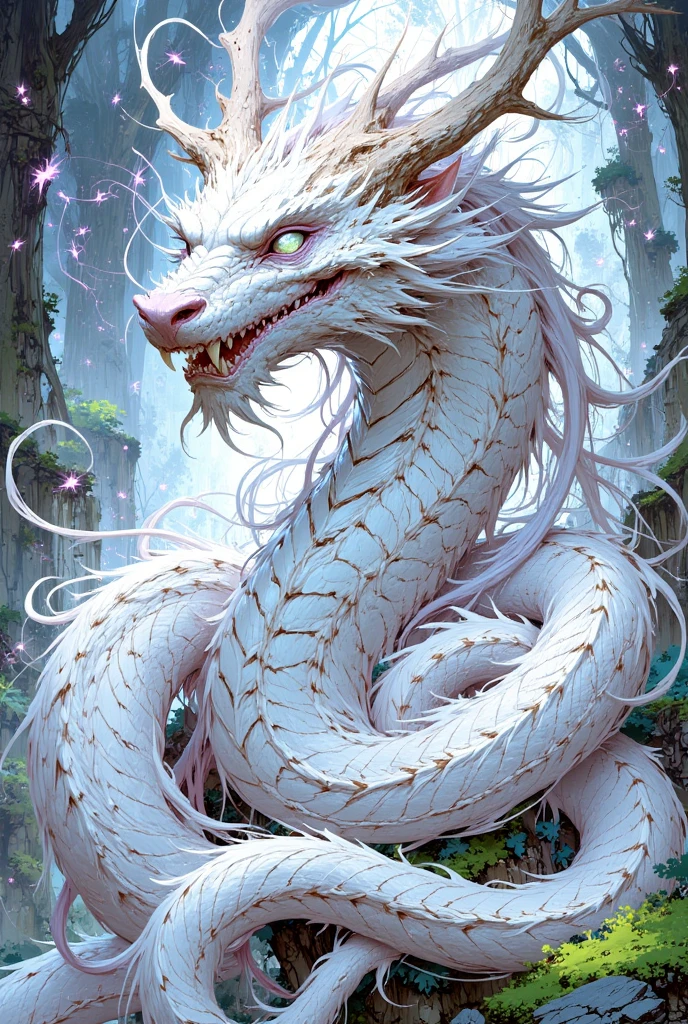 Anime style, female, feminine, serpentine, white, fantasy wyrm - SeaArt AI