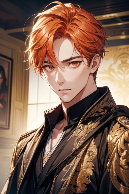 Male, handsome face, charming gaze, orange hair, orange eyes - SeaArt AI
