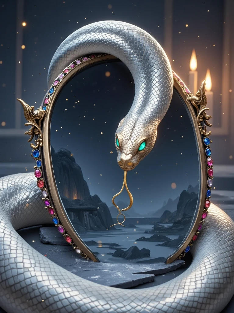 A close - up shot of a magical mirror, with a design inspired by the Year of the - SeaArt AI