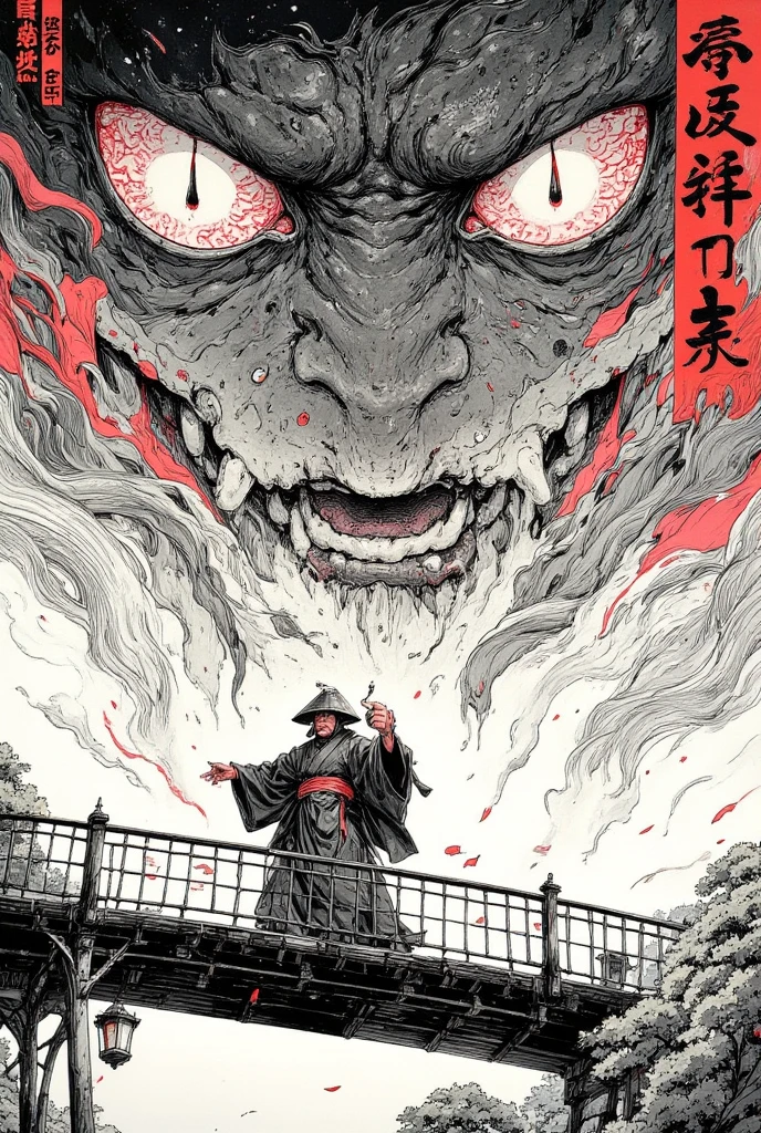 There is an Ukiyo-e of a crazy Japanese monk wearing a hat - SeaArt AI