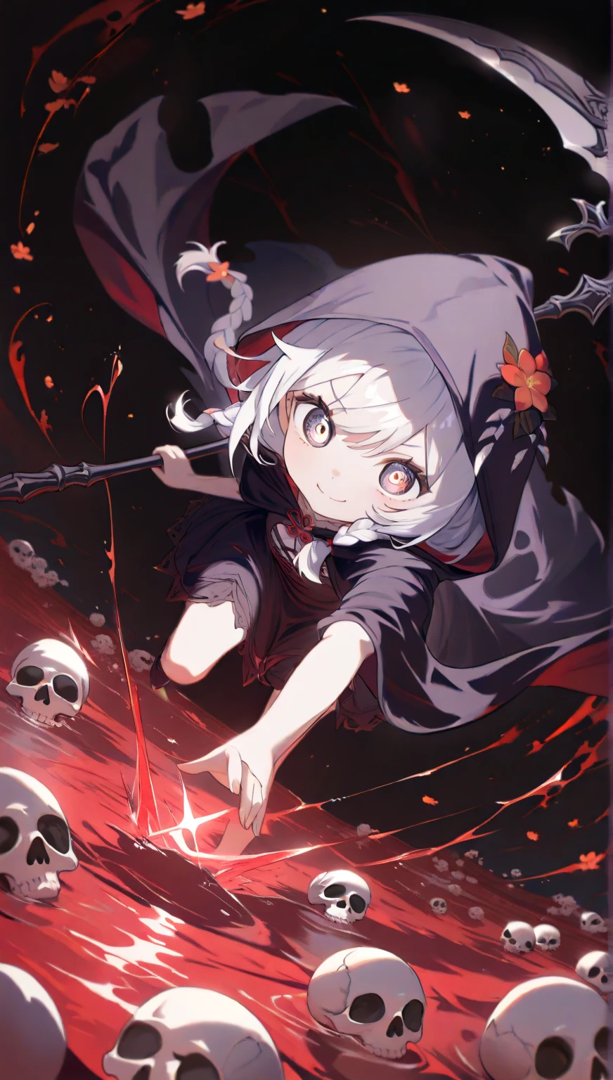 Solo,1girl\(grim reaper,cute,kawaii,(chibi),hair color white - SeaArt AI