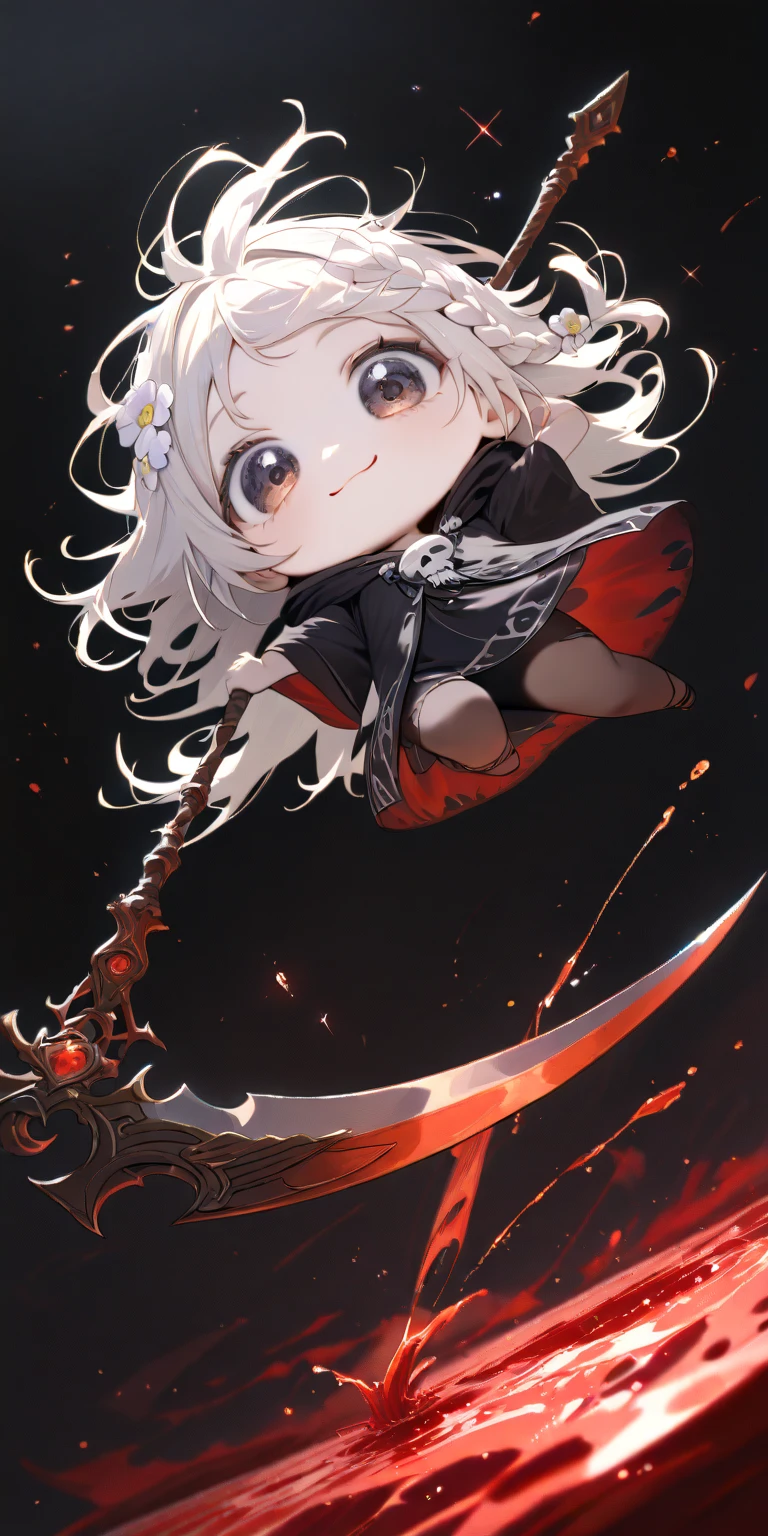Solo,1girl\(grim reaper,cute,kawaii,(chibi),hair color white - SeaArt AI