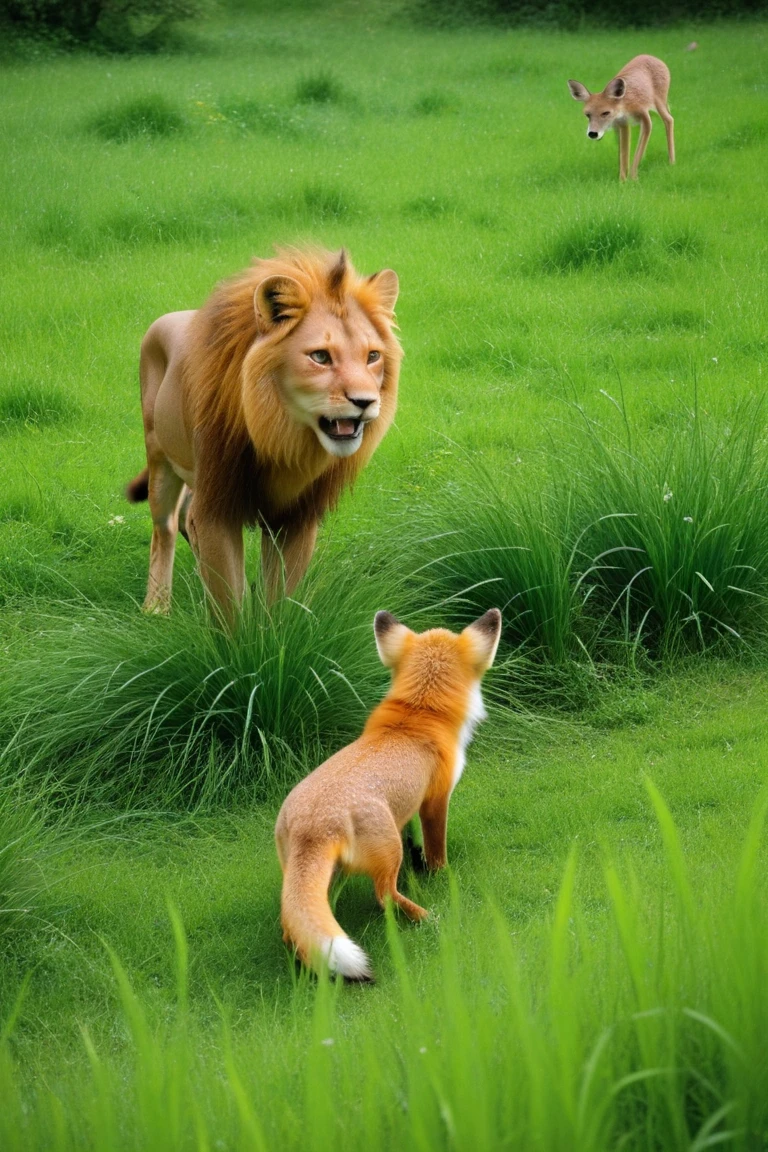 The lion, being hungry, agreed. The fox then returned to the deer and ...