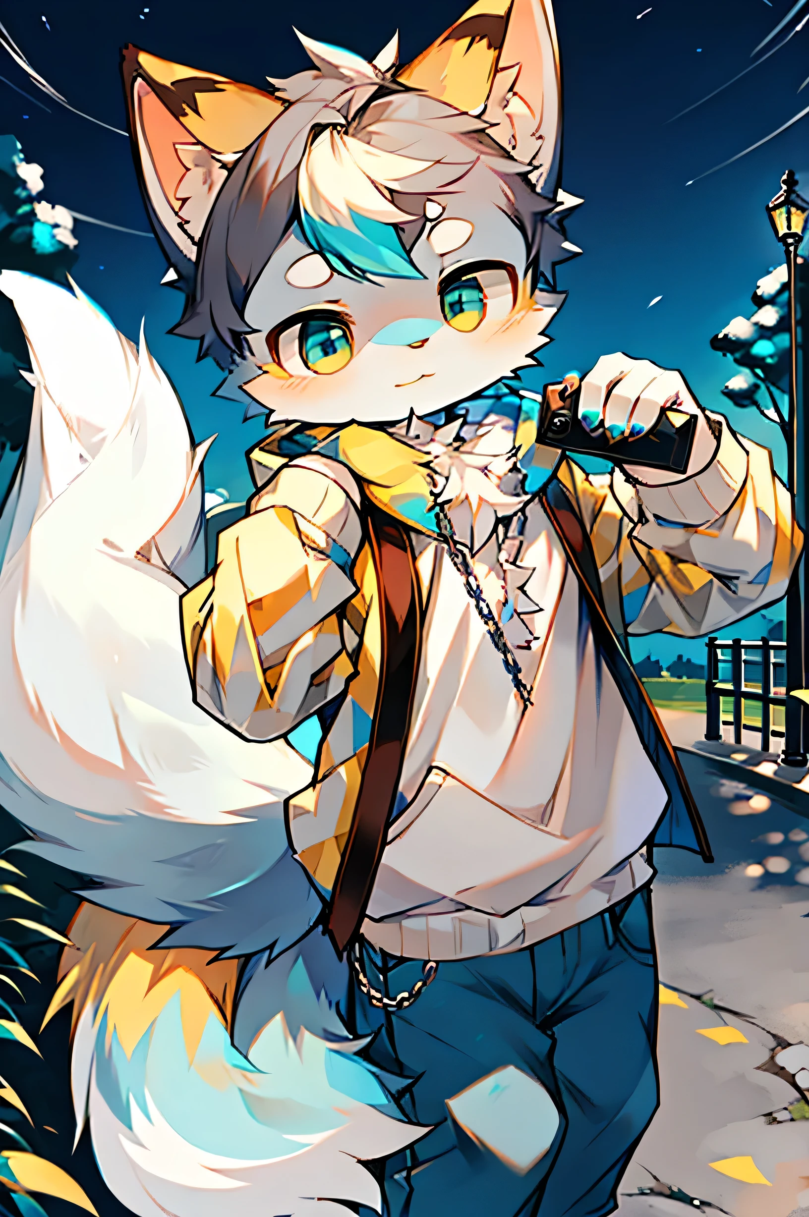 Anime - style picture of a cat with a backpack walking down a street ...