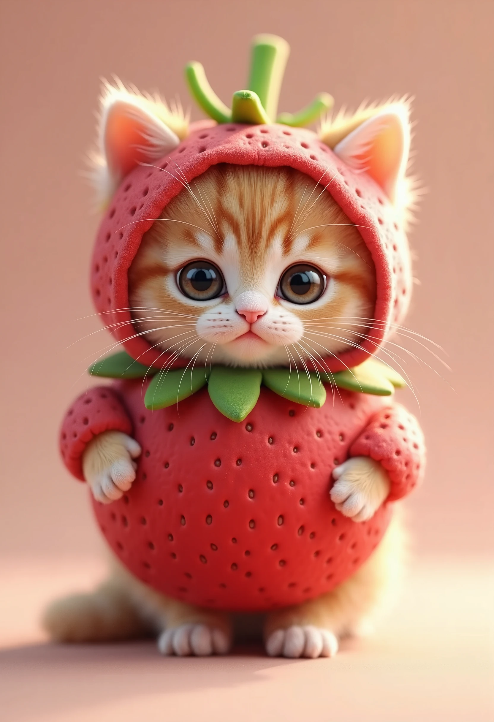 There is a cat that is wearing a strawberry costume - SeaArt AI