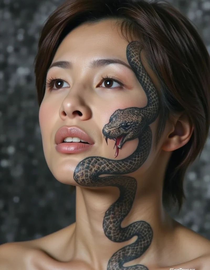 Gothic_lolita,Vicious snake tattoo on face - SeaArt AI
