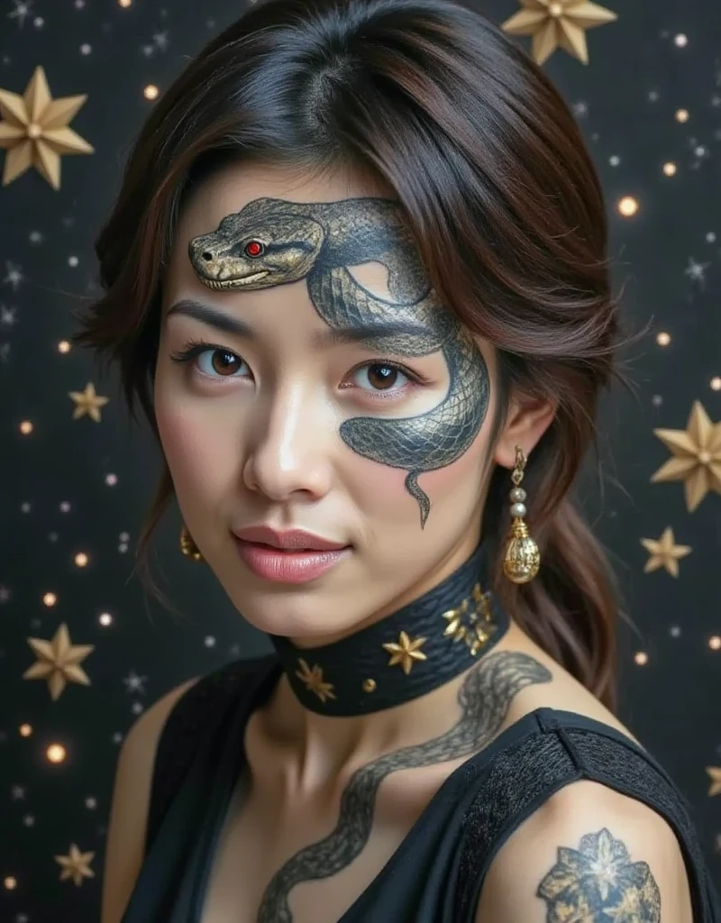 Gothic_lolita,Vicious snake tattoo on face - SeaArt AI