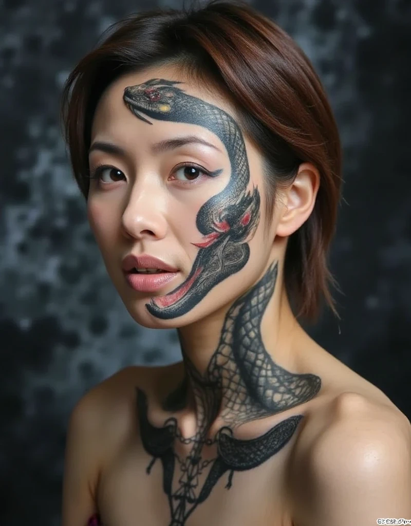 Gothic_ta,Vicious snake tattoo on face - SeaArt AI