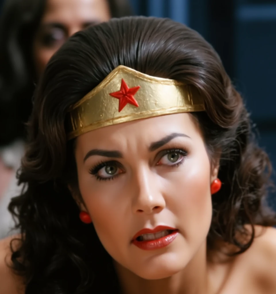 Wonder woman, lynda carter screaming, horrified - SeaArt AI