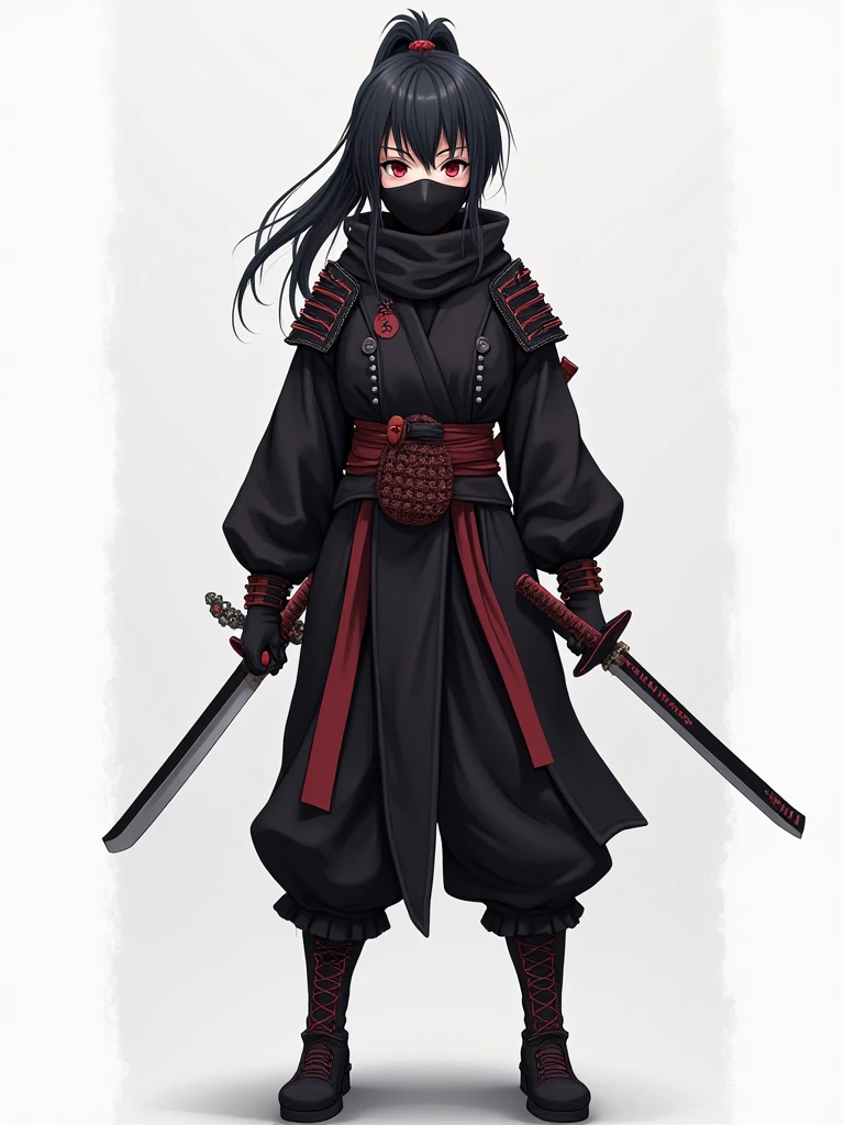 A girl [appearance= " black hair in a ponytail ", "Ojos rojos - SeaArt AI