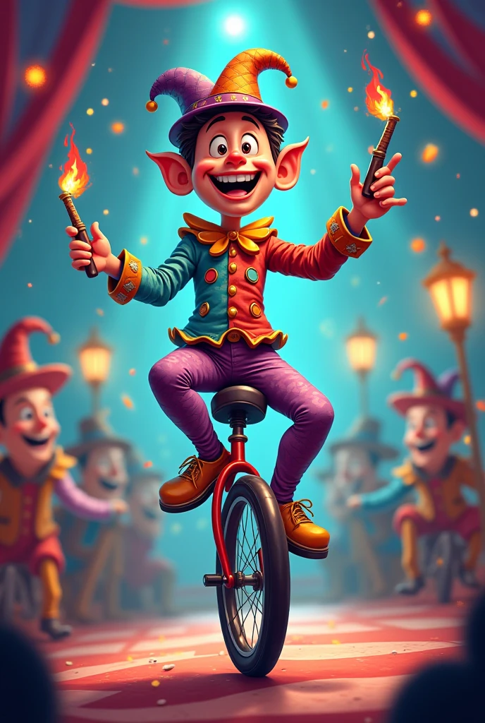 Murguero cartoon mode riding a circus unicycle with its characteristic ...