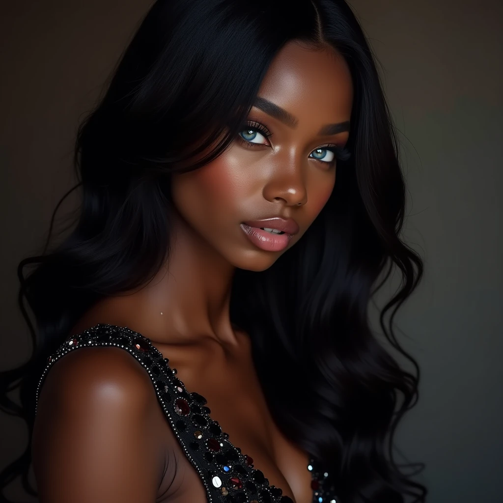Very beautiful utopian woman ,dark-skinned with blue eyes dressed in a ...