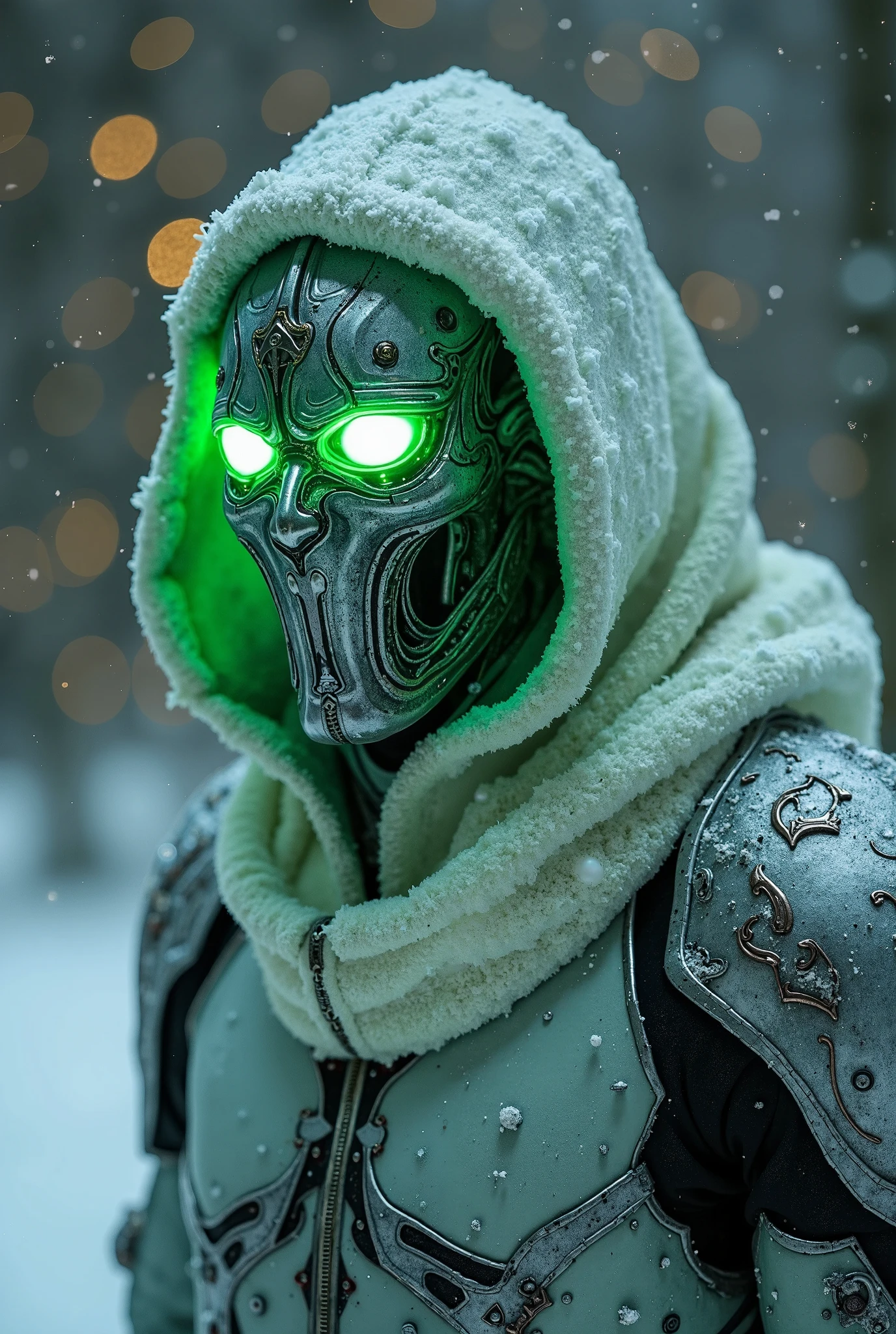 Arafed man in a green hood and a green glowing mask - SeaArt AI