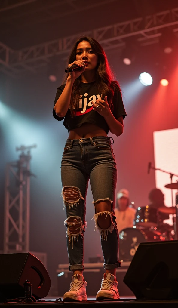 realistis , Photo shoot, an Indonesian female singer holding a ...