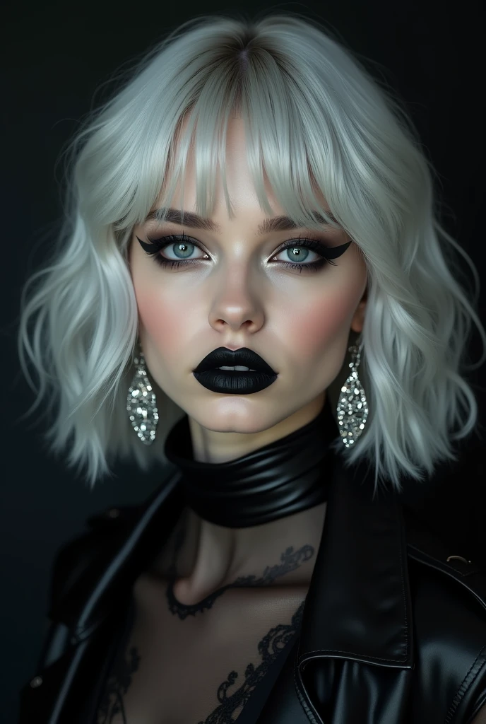 Portrait of a pretty young goth girl, black lipsticks, black eyeliners ...