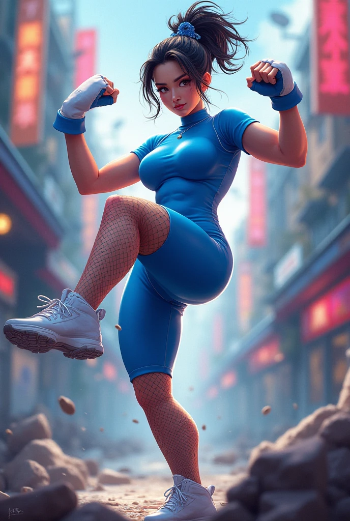 A dynamic female fighter character with an athletic build is ...
